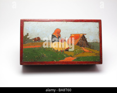 Antique Russian wooden box with carved and painted lid circa 1930 Stock ...