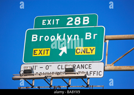 Exit sign, Brooklyn Bridge, Brooklyn, New York, USA Stock Photo - Alamy