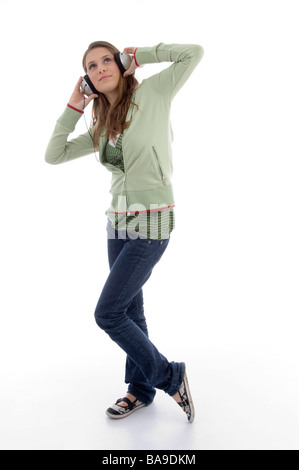 stylish pose of charming woman with headphone Stock Photo - Alamy