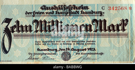 German 1 Million Mark bank banknote from 1922 during the period of ...