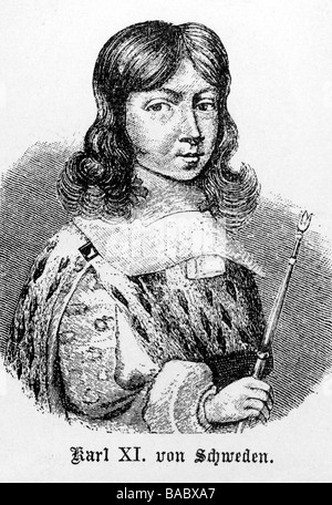 Portrait of Charles XI, King of Sweden, as a sculpted bust on a ...