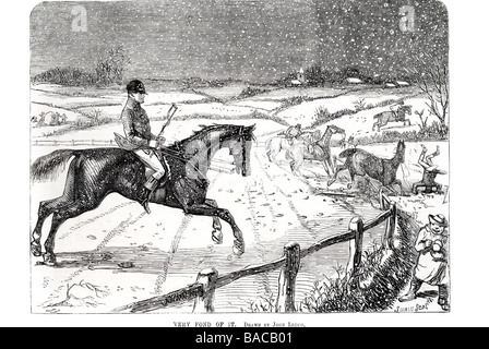 Very Fond of It - drawn by John Leech, 1854. Horse-riding in the snow ...