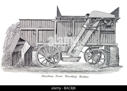 Old engraved illustration of Threshing machine or thrashing machine ...