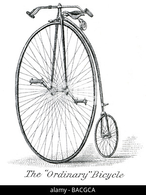 Penny-farthing bicycle. Engraving. 19th century Stock Photo - Alamy