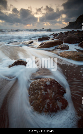 Rock formation at Saltwick Bay with Black Nab in background. North ...