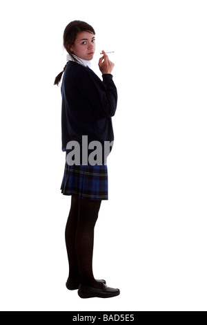 Smoking school girl in her uniform - Youth social issues series Stock ...