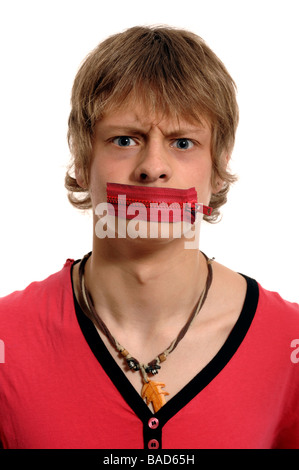Boy with mouth zipped shut Stock Photo - Alamy