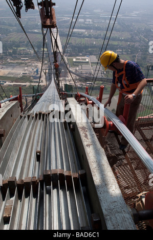 Inspecting suspension bridge saddle at Runyang Bridge in China currenly ...