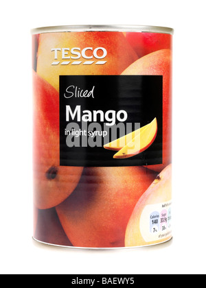 Canned mango slices in syrup in a white ceramic bowl isolated on white ...