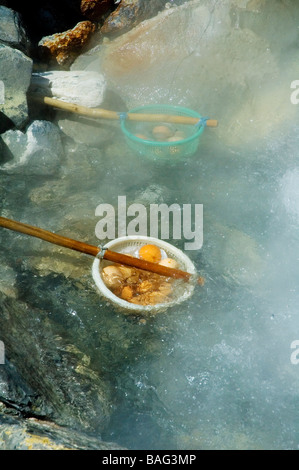 Cooking eggs in the volcanic hot springs at Owakudani, Hakone, Japan ...