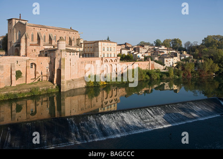 France, Tarn, Gaillac, 10th century abbey of Saint Michel reflecting on ...