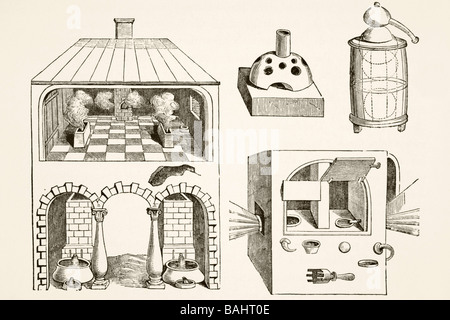 Furnaces as used by chemists and alchemists in Middle Ages Stock Photo ...