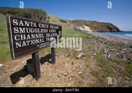 National Park sign at Smugglers Cove, Santa Cruz Island, Channel ...