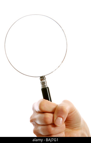 Hand haelt eine Lupe, hand holding a magnifier Stock Photo - Alamy