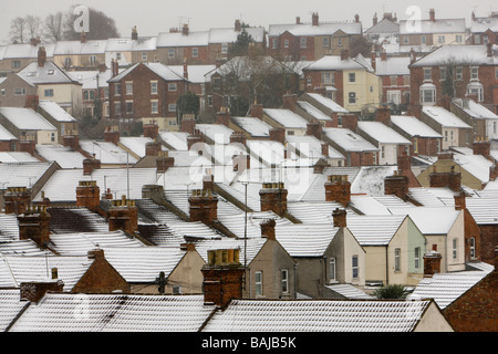 Swindon town centre in the snow, viewed from a side road and at the top ...