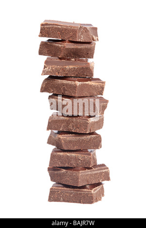 Chocolate blocks and pieces of chocolate bar isolated on a white ...