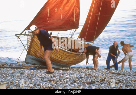 Sailing a Beer lugger boat Devon England UK Europe Stock Photo - Alamy