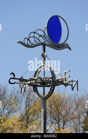 Stained glass and metal weathervane. The Ferry Hotel, Walney Island ...