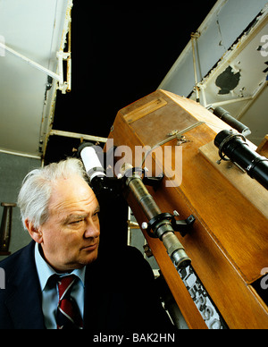 Astronomer Sir Patrick Moore with his telescope in his own Observatory ...