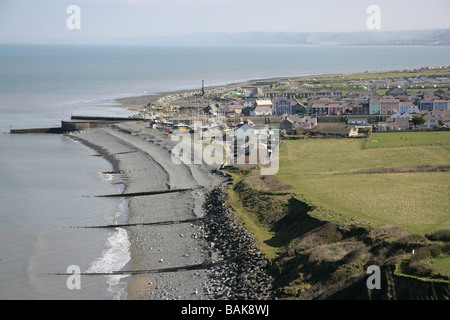 View of Aberaeron Beach and sea defences from the Aberaeron to New Quay ...