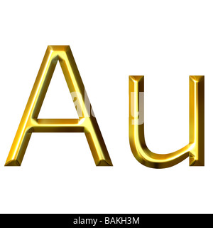 Gold aurum Au, chemical element sign. 3D rendering isolated on black ...