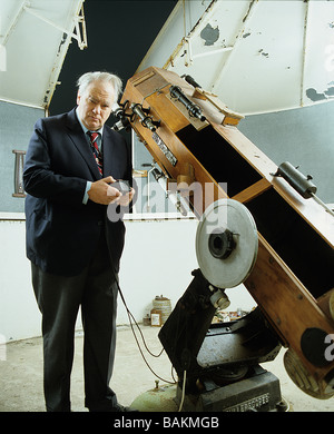 Astronomer Sir Patrick Moore with his telescope in his own Observatory ...
