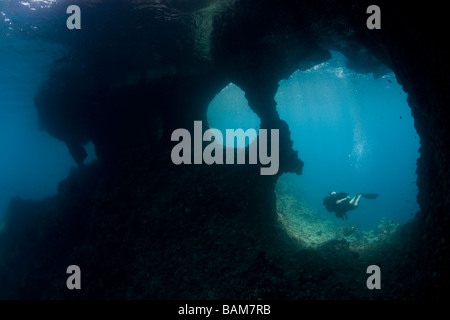 Scuba Diver in Grotto, Raja Ampat, West Papua, Indonesia Stock Photo ...