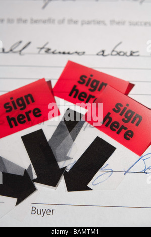 Close-up of a Document with "Sign Here" Stickers, a Fountain Pen and ...