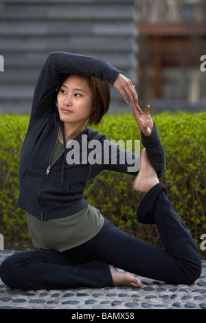 Young Asian women stretching arms exercise warm up fitness wellness ...