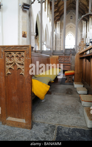 Detail of a wooden box pew in the parish church of St Mary the Virgin ...