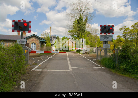 level crossing barriers down lights flashing at Langworth Lincolnshire ...