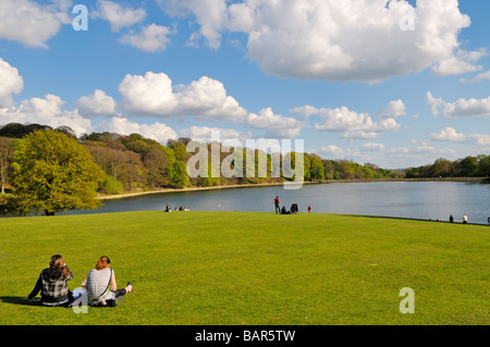 People on lawn of Roundhay Park Leeds West Yorkshire England Stock ...
