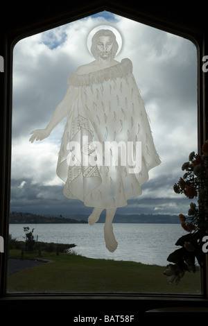 Maori Jesus walking on water, etched on Window, St. Faith's Church ...