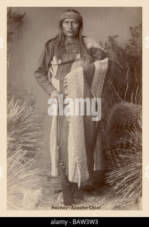Apache, American Indian chief with feather headdress and traditional ...