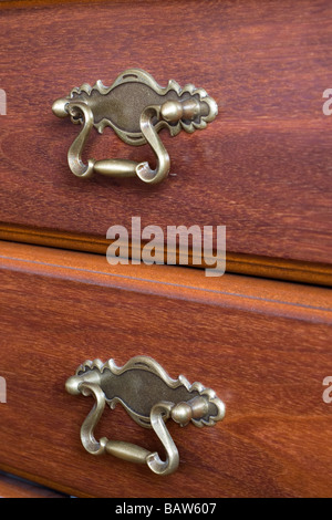 Two metal handles for furniture, macro, isolated on white background ...
