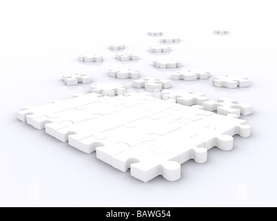 White unsolved jigsaw puzzle isolated on white background. 3D ...