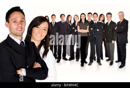 business partners leading a huge business team over a white background ...