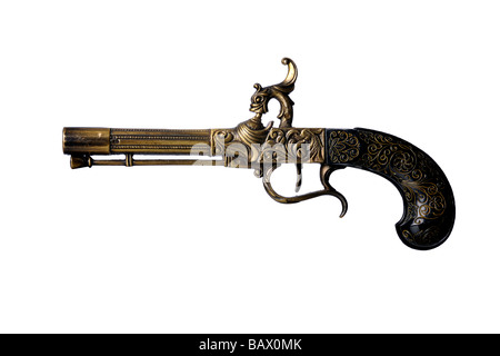 antique vintage gun pistol hand carved gunpowder horn musket ball Stock ...