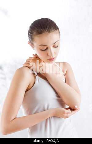 Woman applying ointment on her hand indoors, closeup Stock Photo - Alamy