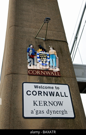 Welcome to Cornwall sign on the Tamar Bridge Cornwall and Devon border ...