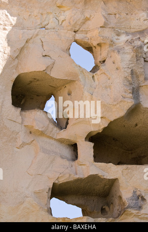 Geological formations with holes in them in Cappadocia, Turkey Stock ...