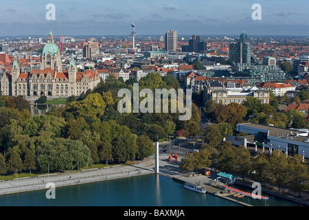 aerial view of Hanover, inner city, New Town Hall, Nord LB, Marktkirche ...