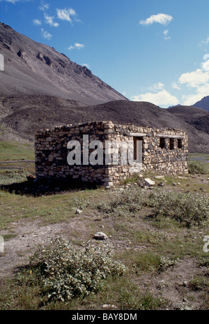 Ruins of former officers quarters at a gulag prison near Amguema ...