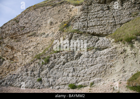 Greensand and clays mass movement of soft rocks beach at Durdle Door ...