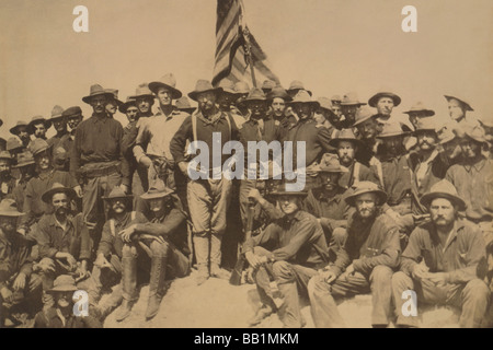 Colonel Roosevelt and his Rough Riders at the top of the hill which ...