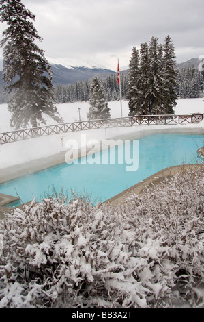 The swimming pool area at the Fairmont Jasper Park Lodge in Jasper ...