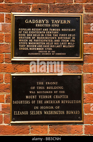 Gadsby's Tavern plaque - Alexandria, Virginia USA Stock Photo - Alamy