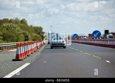 roadworks cones traffic signs for contraflow system on uk motorway ...
