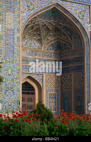 Floral & geometric patterns of restored Timurid tile mosaics decorate a ...