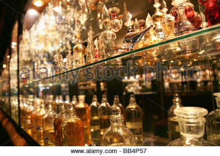 Cairo, Egypt, perfume bottles in the perfume alley on the Khan Stock ...